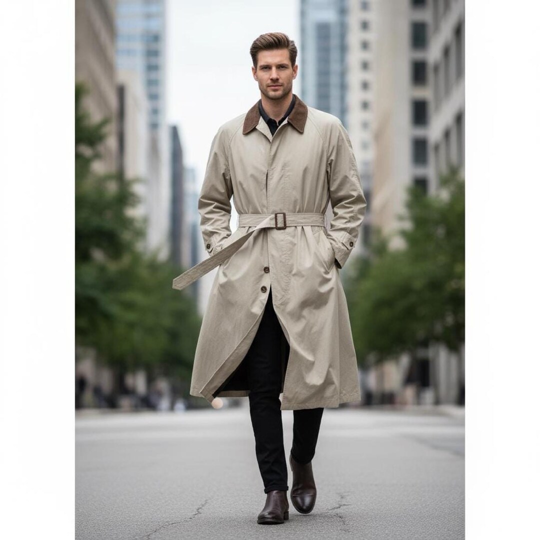 Vintage Gant Beige Trench Coat - Classic Belted Raincoat for Men - US ...
