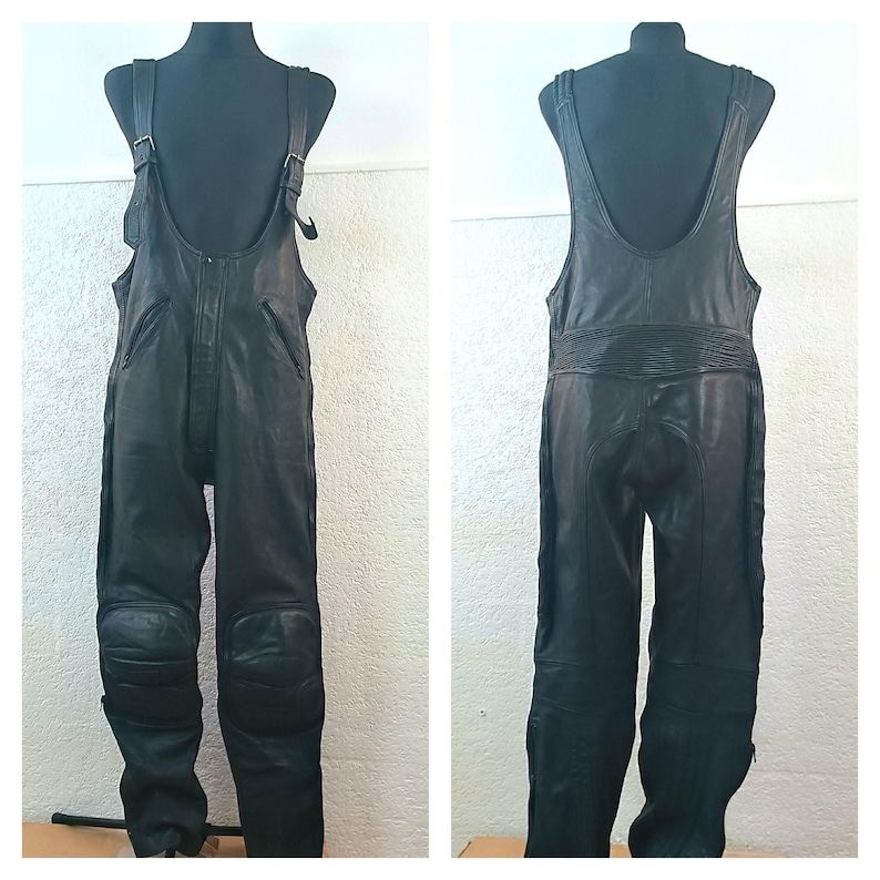 Vintage Black Leather Motorcycle Overalls - Biker Dungarees for Men ...