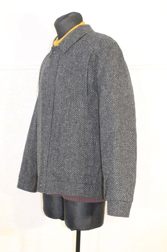 Vintage Gray Tweed Jacket, Gray Wool Jacket Vintage M… - Gem