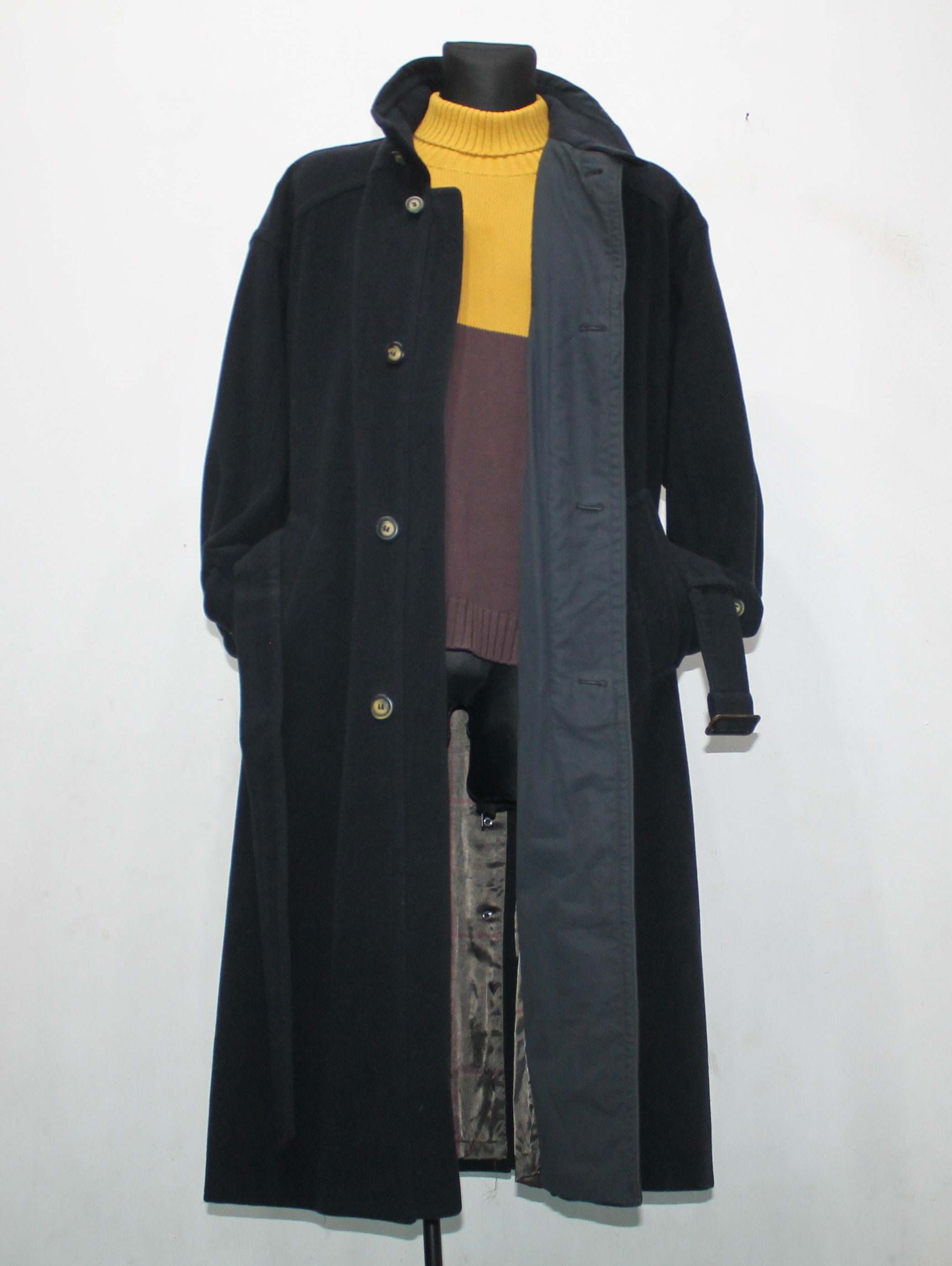 Full Length Coat Men, Wool Overcoat, Navy Wool Coat, 90s Vintage Coat ...