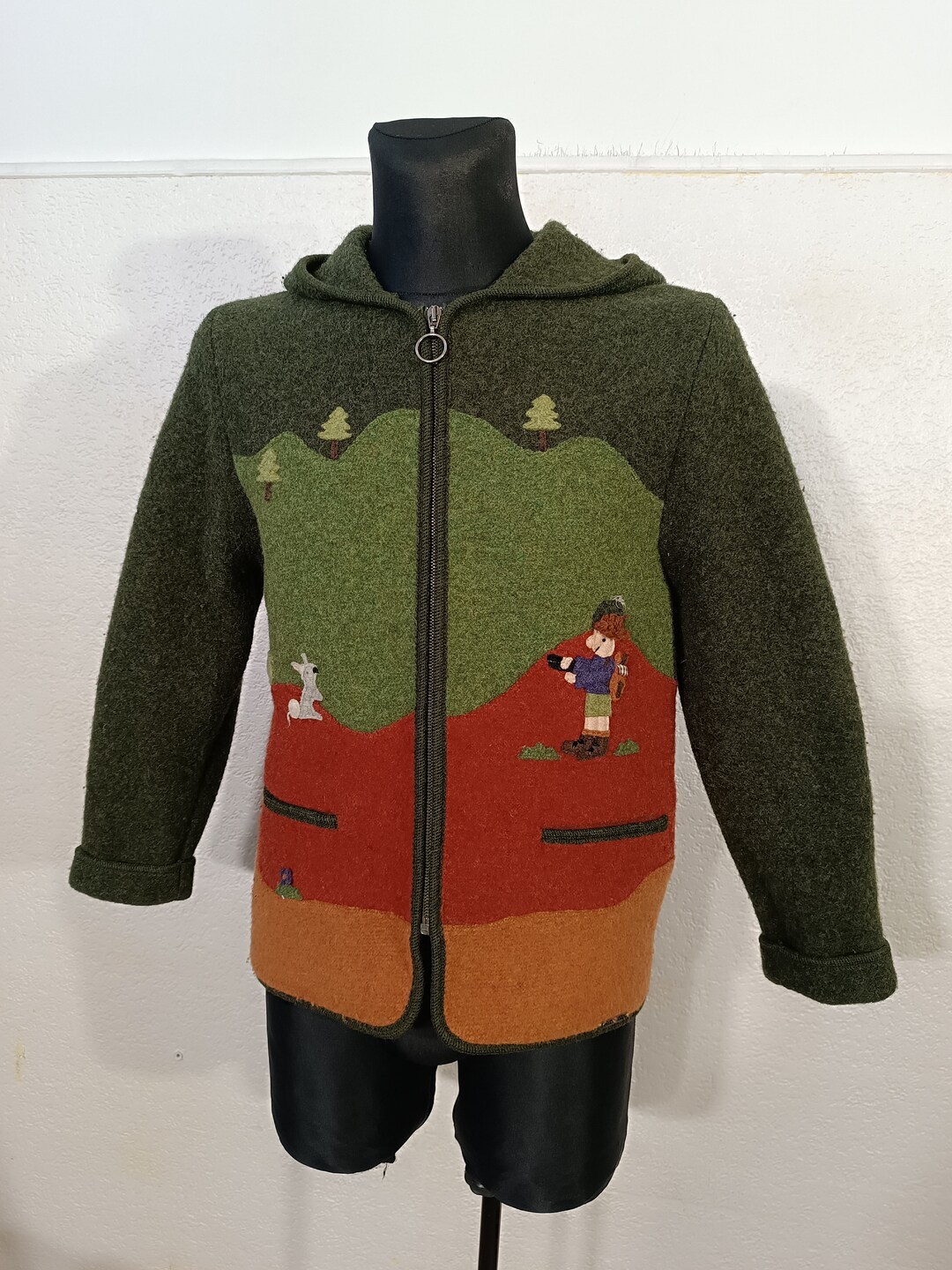 Medium Austrian Rabbit Wool Hoodie, Multicolored Boiled Jacket for ...