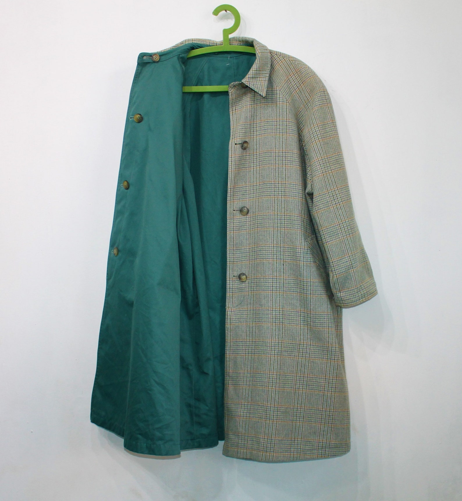 Vintage Trench Coat Women Green Checkered Coat Winter Coat - Etsy