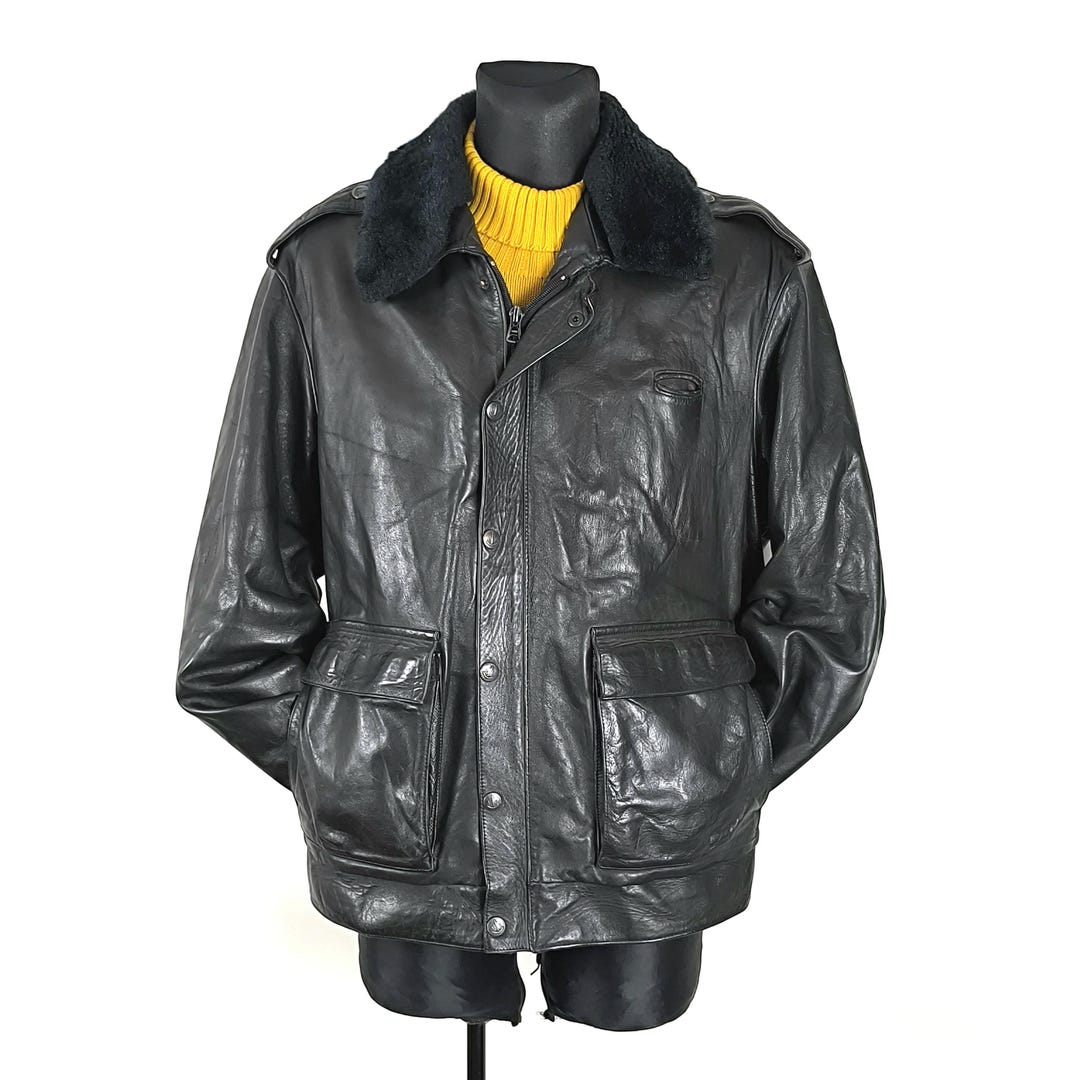 Vintage Men's Medium Cowhide Heavy Biker Motorcycle Police Black ...