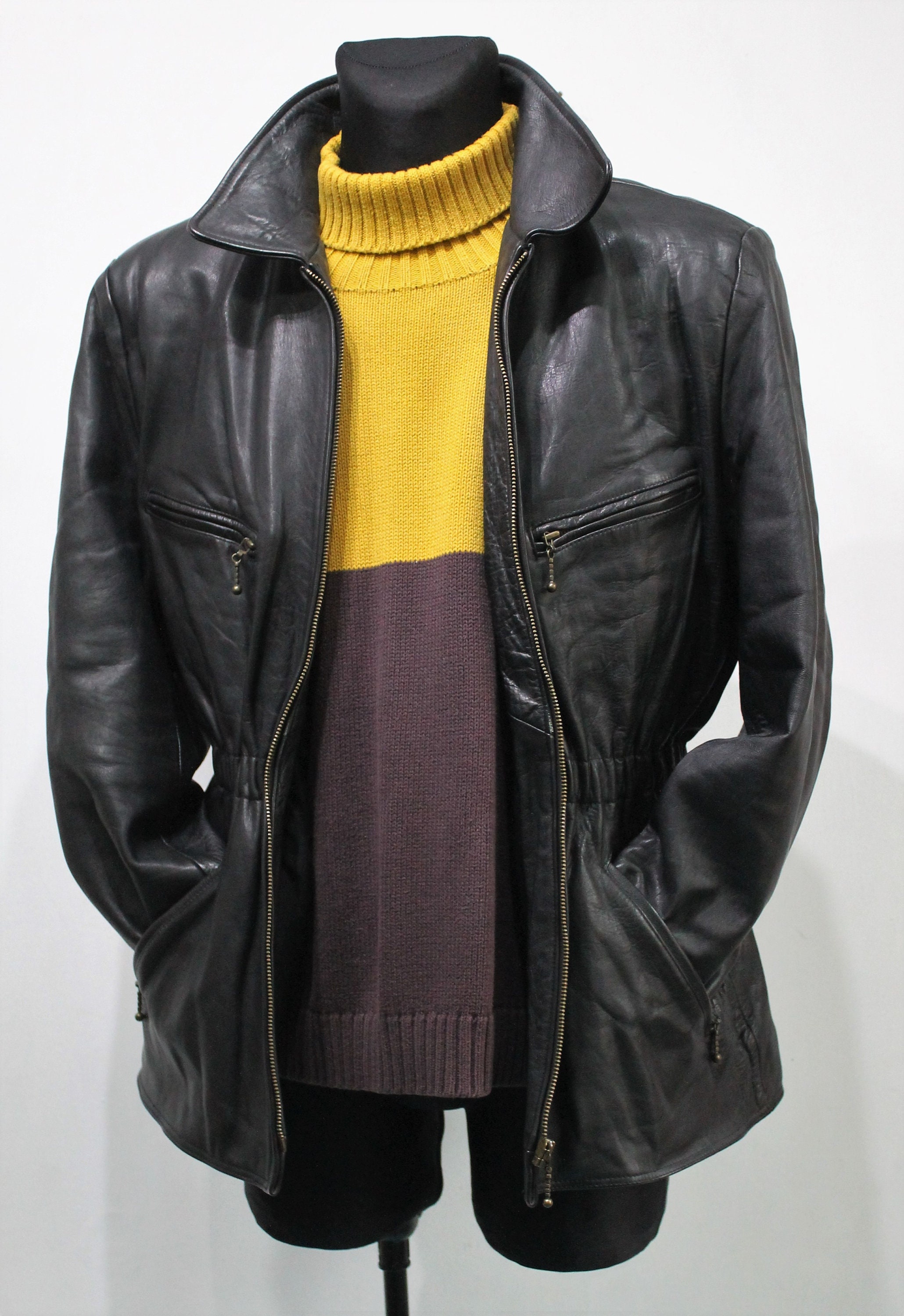 Vintage Motorcycle Jacket, Black Leather Jacket, Drive Jacket, Vintage ...