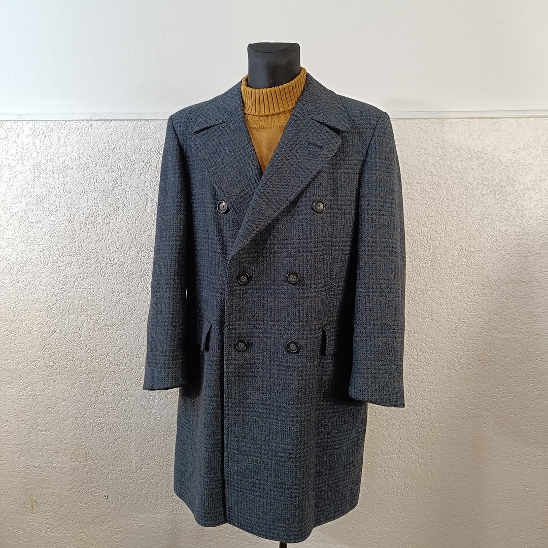 Houndstooth Coat Vintage Tweed Coat Large Navy Blue Wool - Etsy