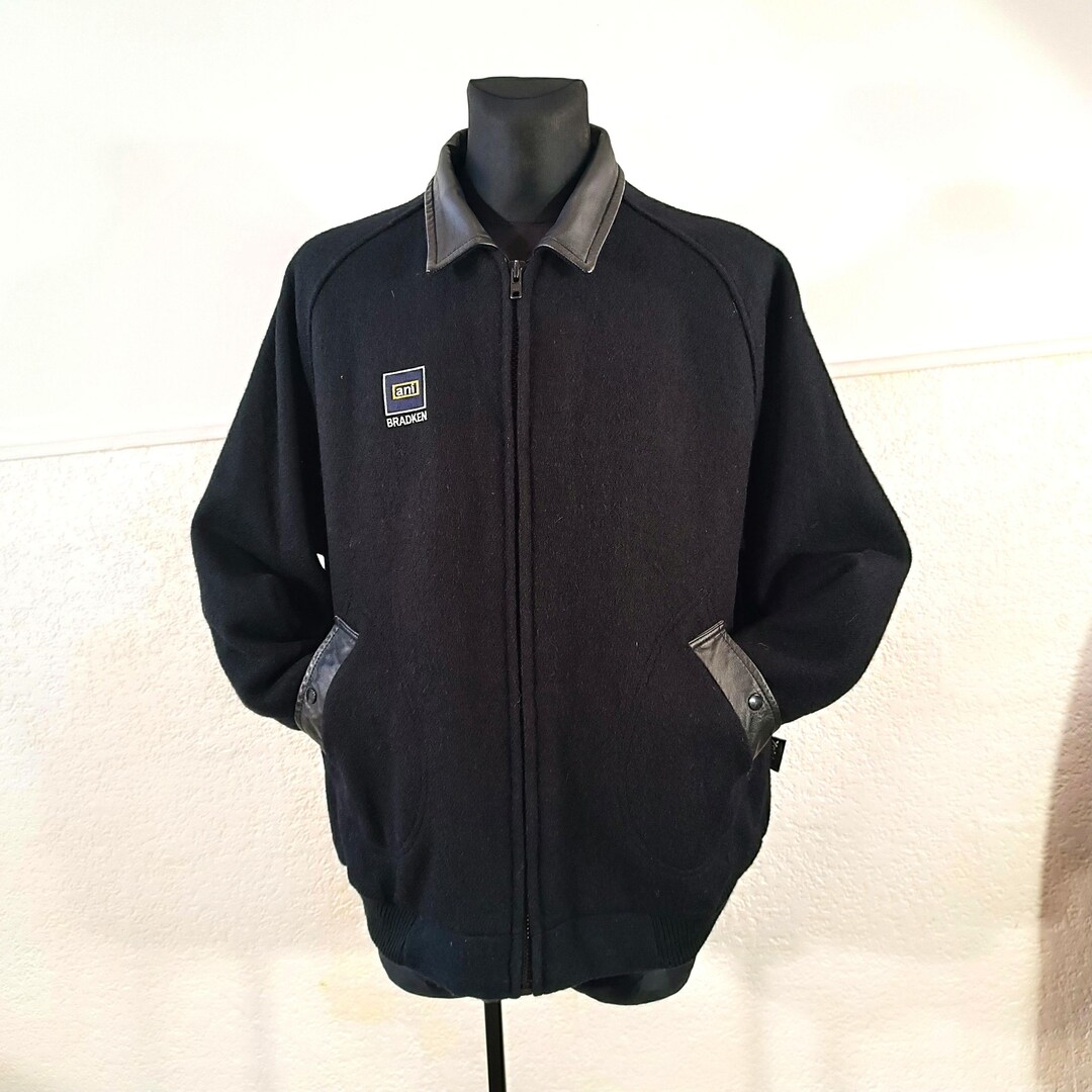 Boiled Wool Jacket Leather Collar, Australian Black Jacket, Wool Jacket ...