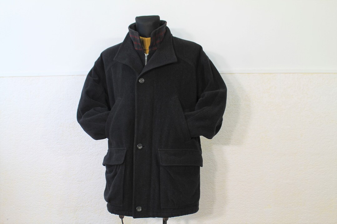 BUGATTI Coat, Wool Coat Men, Double Neck Coat, Plaid Coat, Black Pea ...