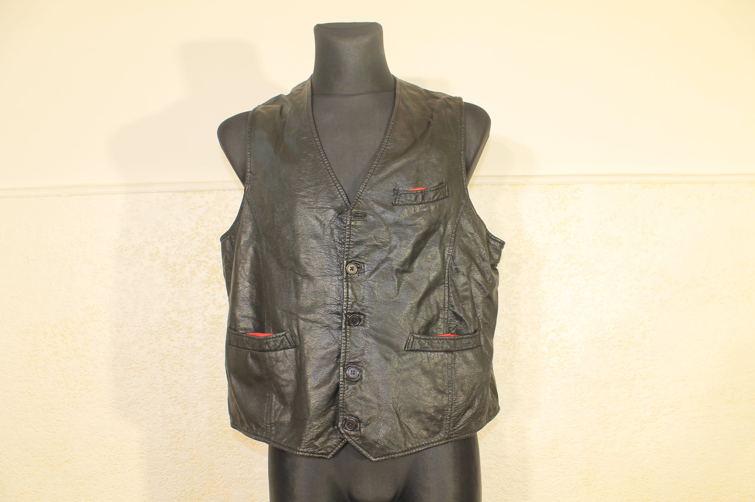 Vintage Black Leather Vest, Vintage Leather Waistcoat, Jofama Vest ...