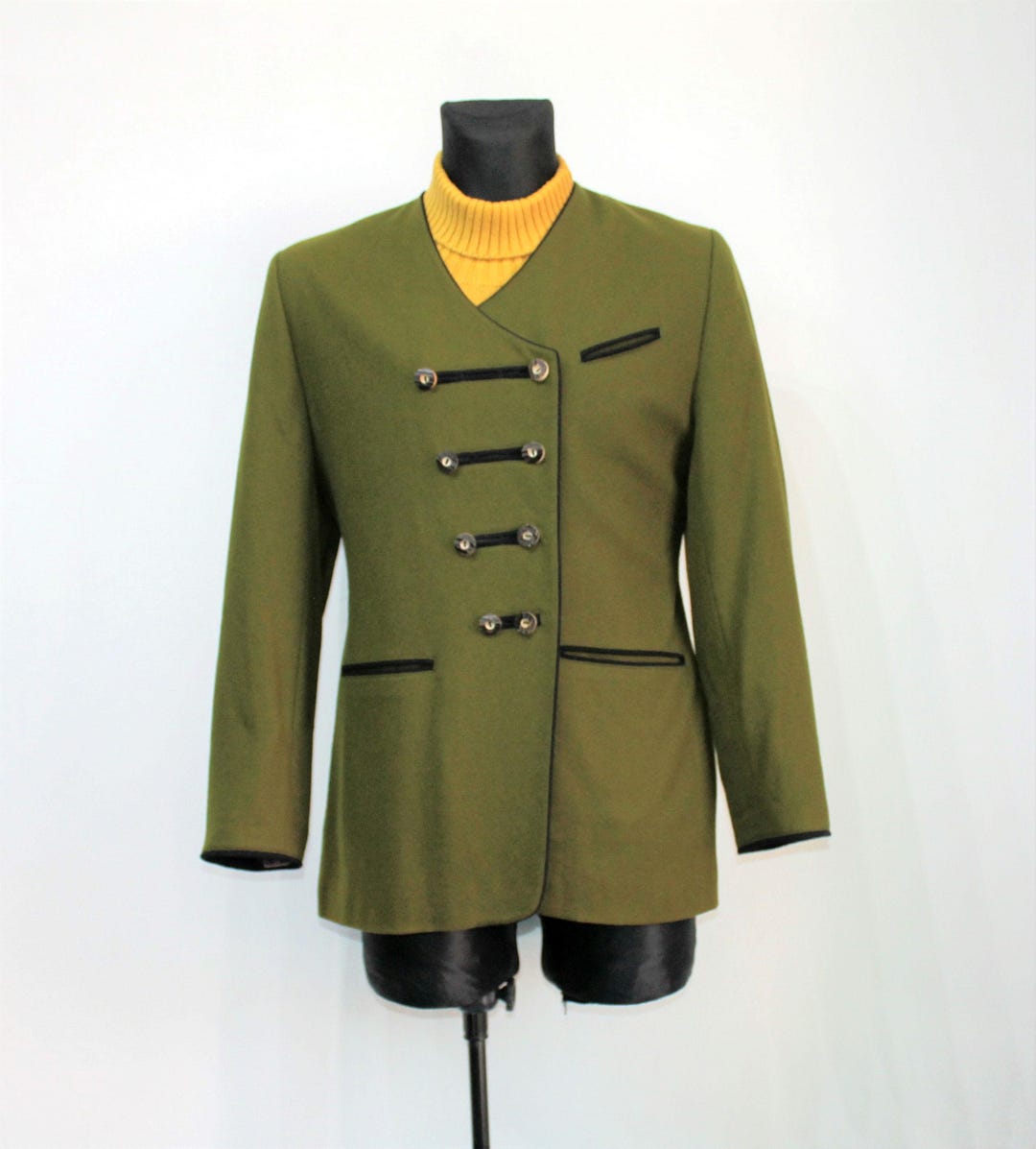 Vintage Austrian Trachten Wool Blazer - Green Tyroler Jacket With Nehru ...