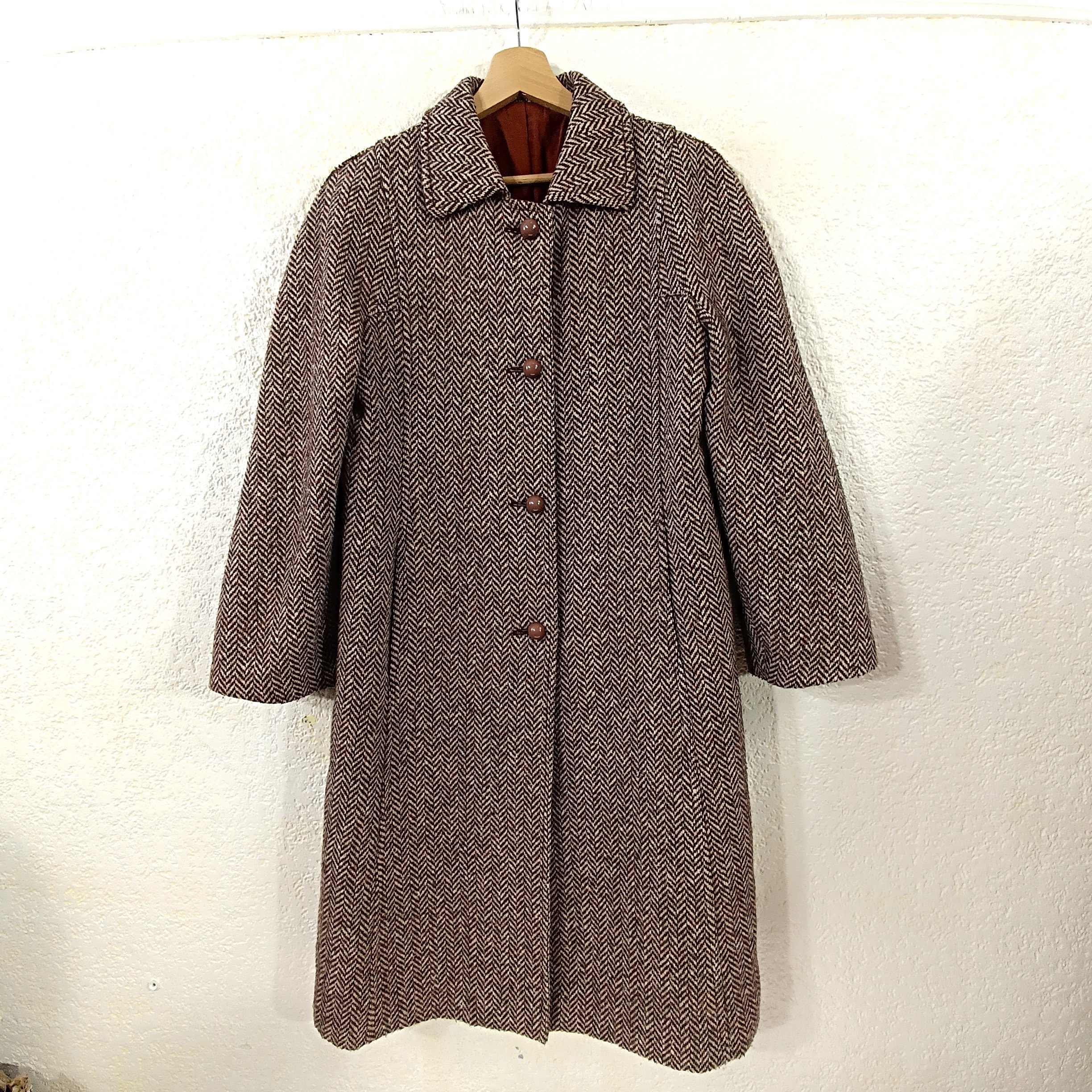 Herringbone Coat Women, Vintage Tweed Coat, Red Wool Coat, 70s Tweed ...