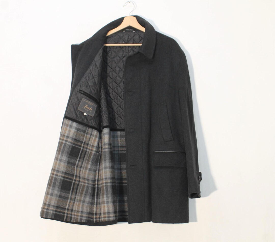 Wool Coat Tartan Liner Men Italian Wool Overcoat Men TAZIS 80s Vintage ...