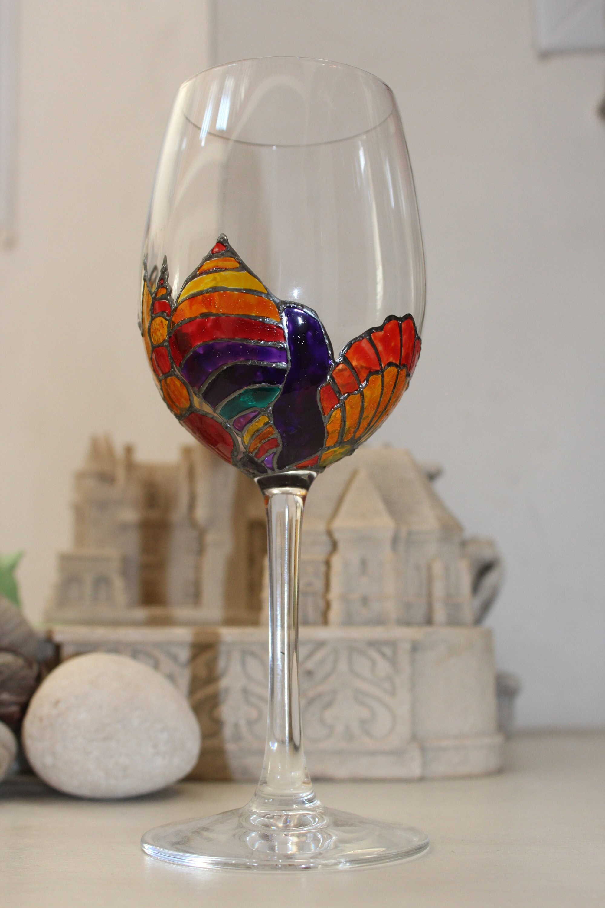 Pretty Crystal Wine Glass on the Theme of Seashells, Hand Painted ...