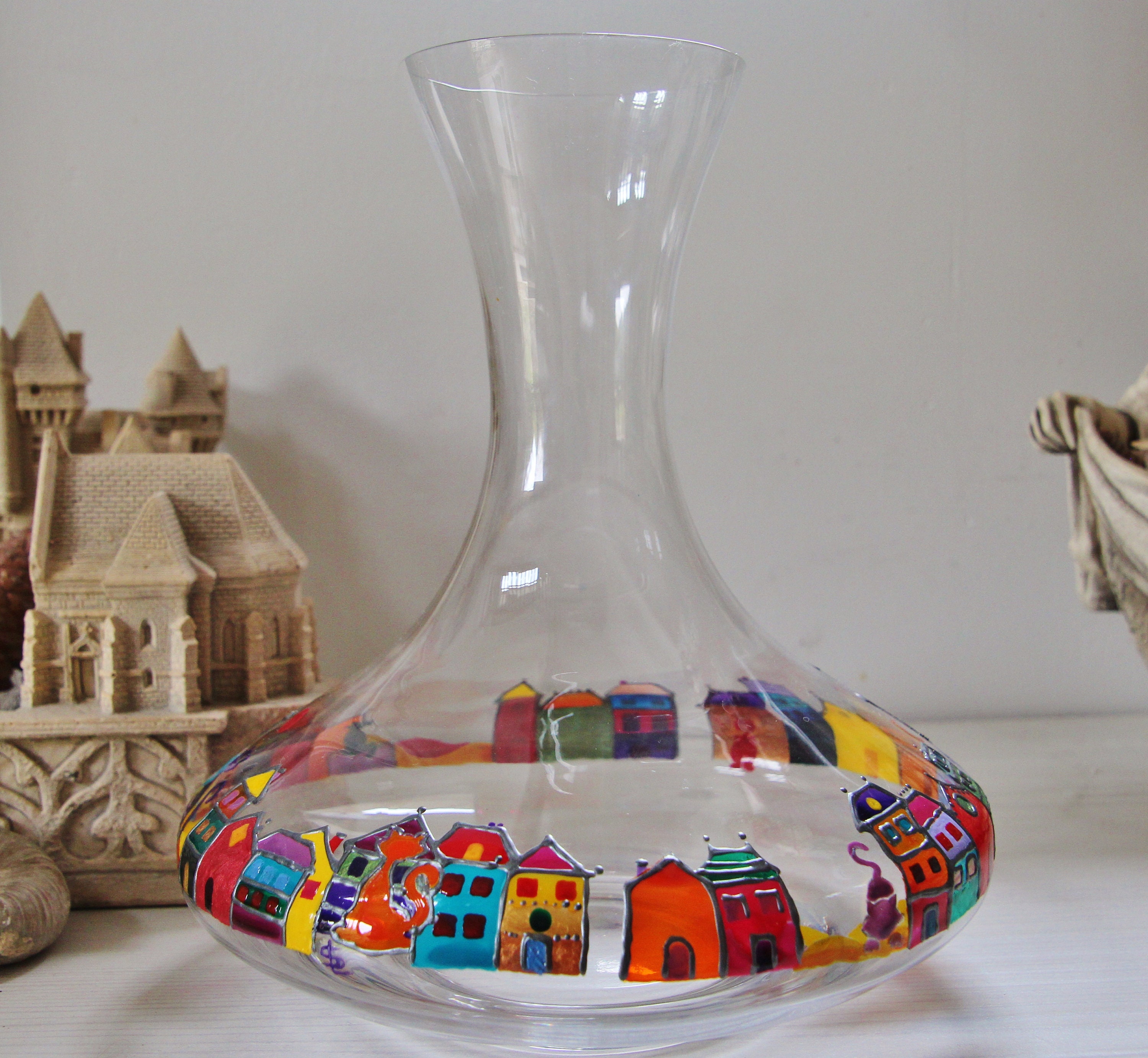 Pretty Glass Carafe Entirely Hand Painted, Very Colorful and Decorated ...