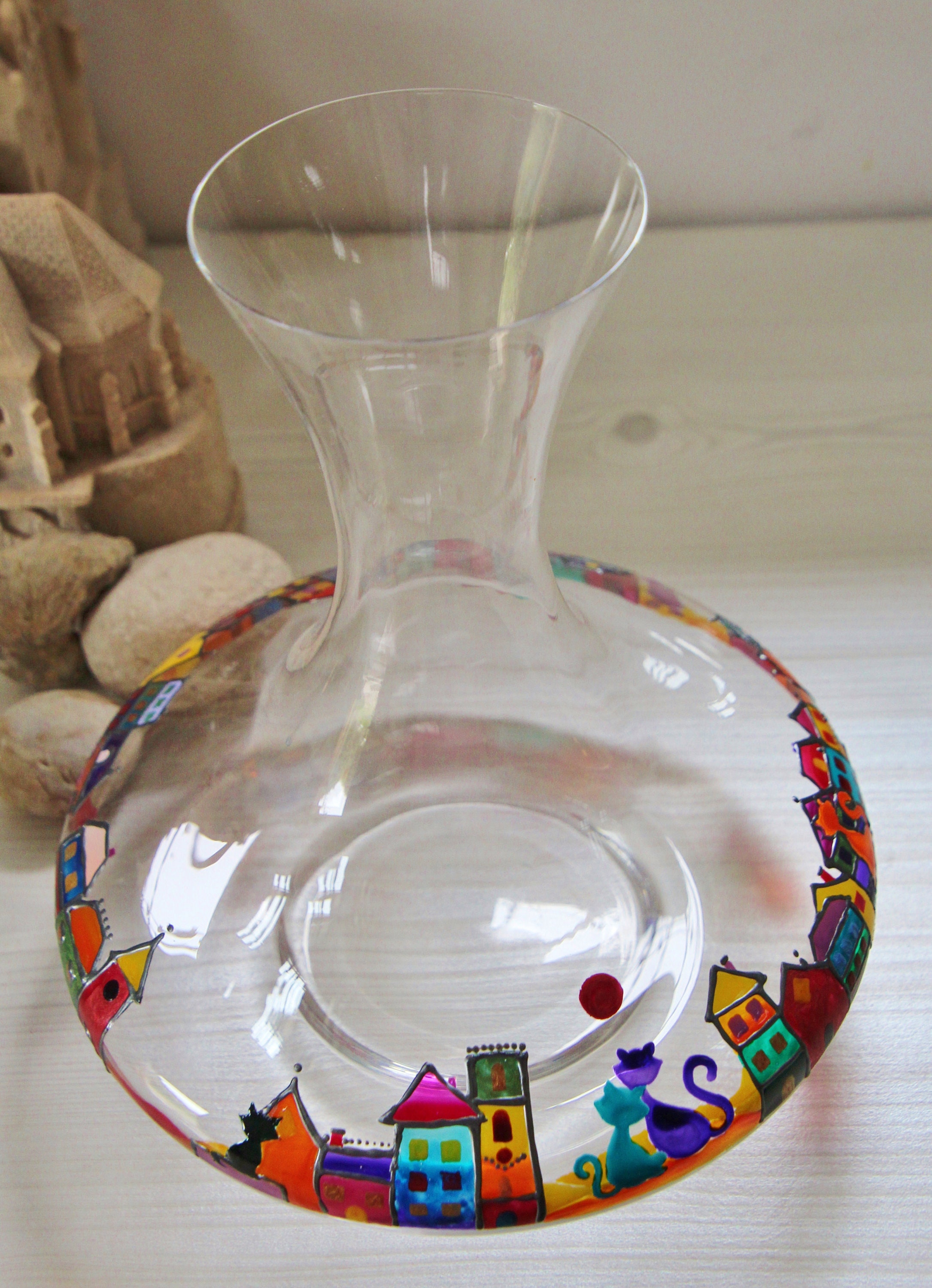 Pretty Glass Carafe Entirely Hand Painted, Very Colorful and Decorated ...