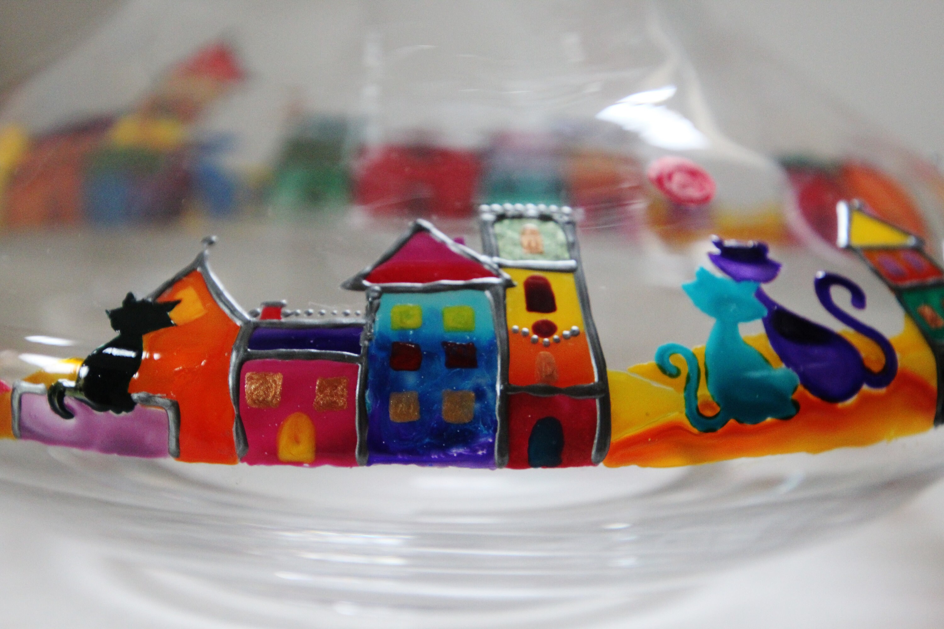 Pretty Glass Carafe Entirely Hand Painted, Very Colorful and Decorated ...