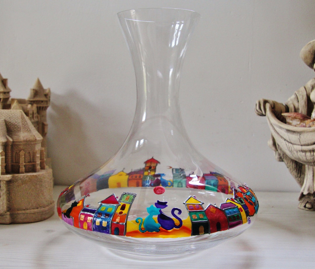 Pretty Glass Carafe Entirely Hand Painted, Very Colorful and Decorated ...