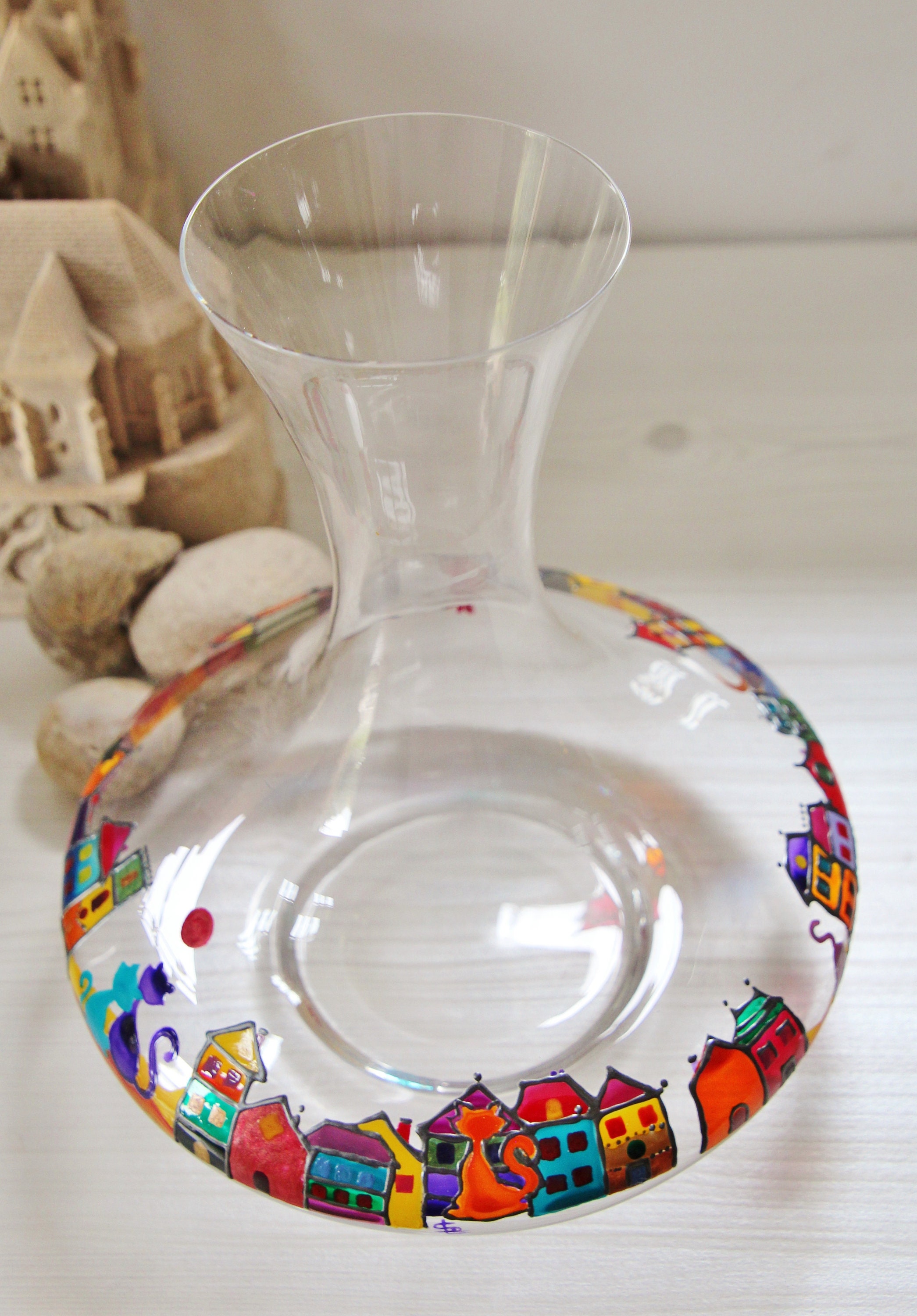 Pretty Glass Carafe Entirely Hand Painted, Very Colorful and Decorated ...