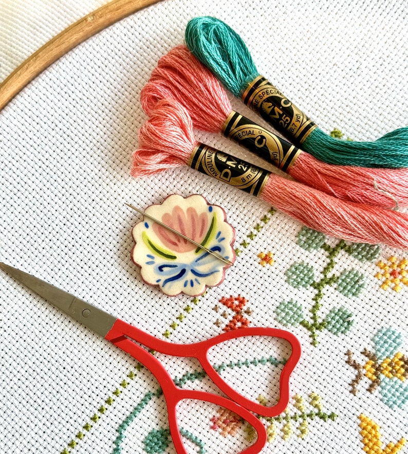 Flower Ceramic Needleminder: Cross Stitch Accessory - Etsy