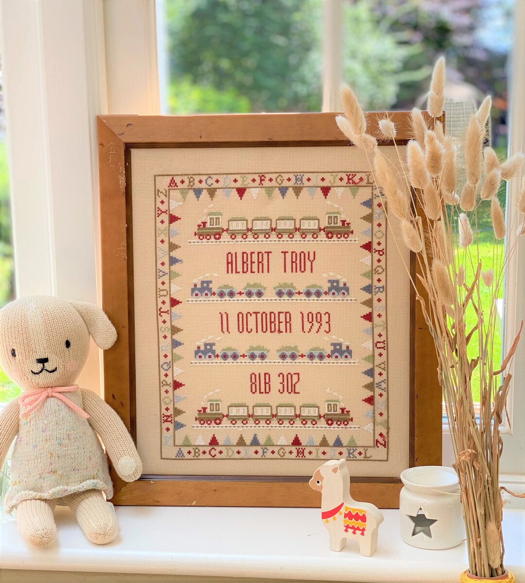 Bunting Train Birth Cross Stitch - Etsy