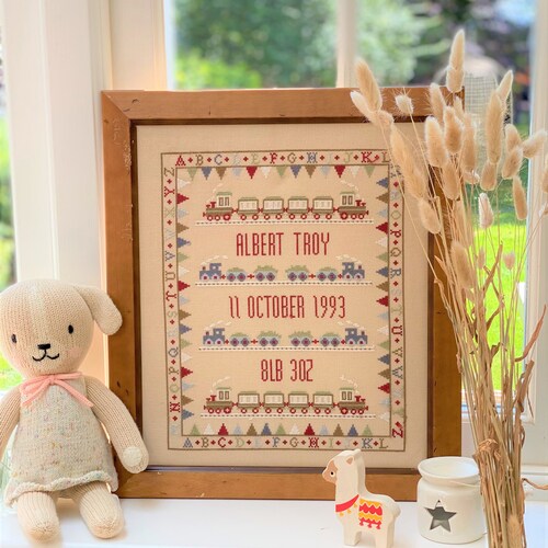 Bunting Train Birth Cross Stitch - Etsy