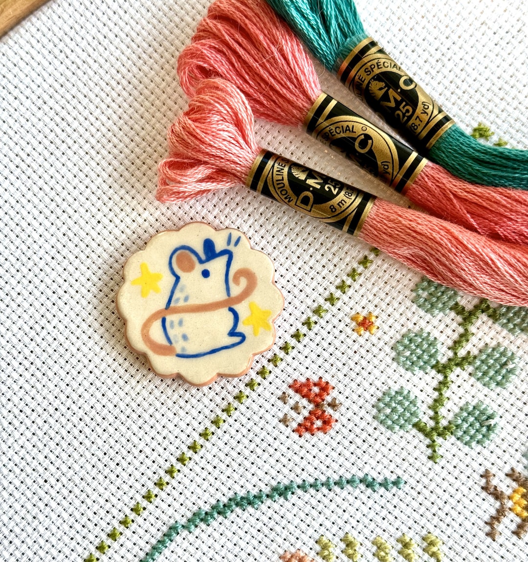 Ceramic Mouse Needle Minder: Cross Stitch Accessory - Etsy