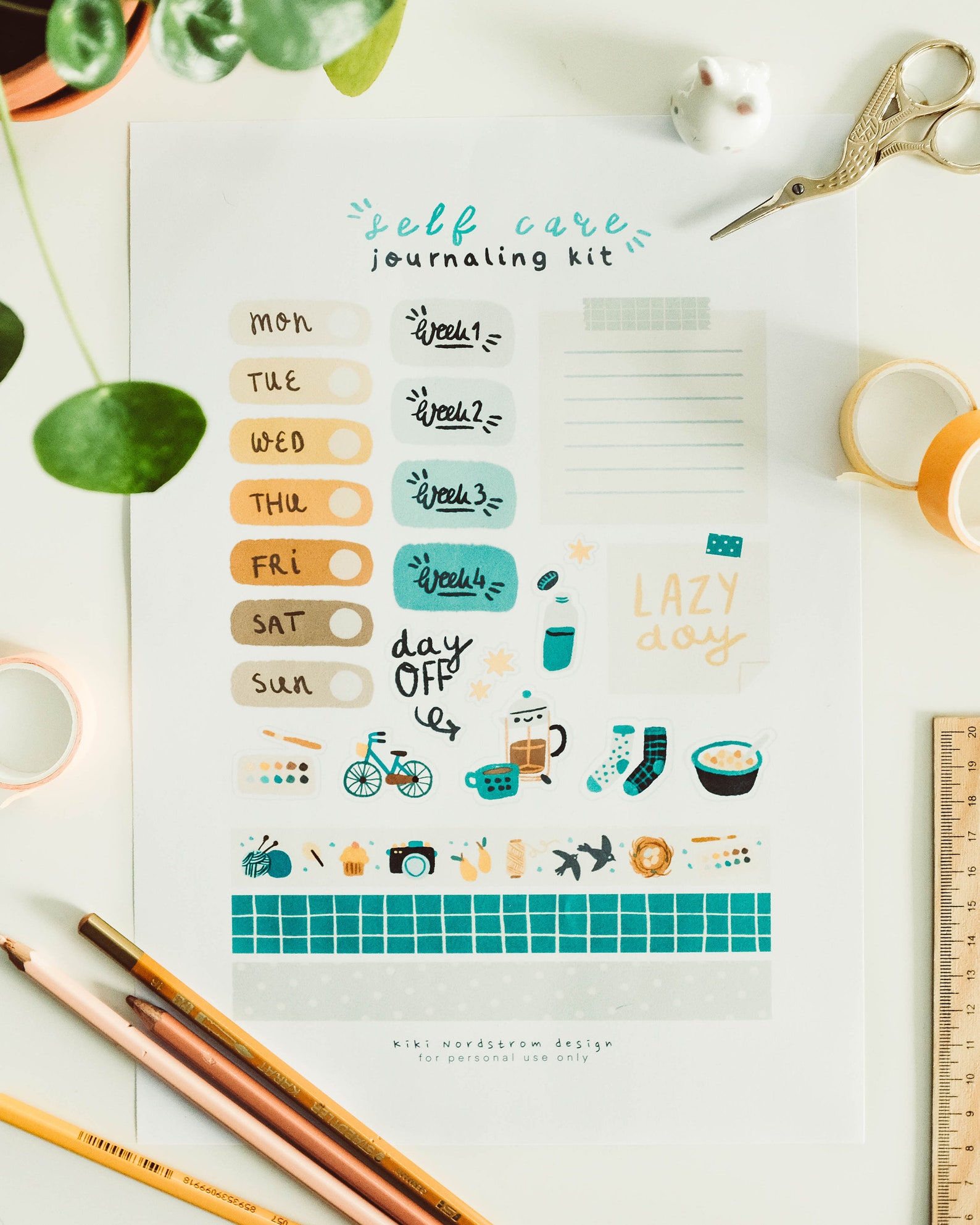 Self Care Bullet Journal Printable Kit Cute Illustrated - Etsy