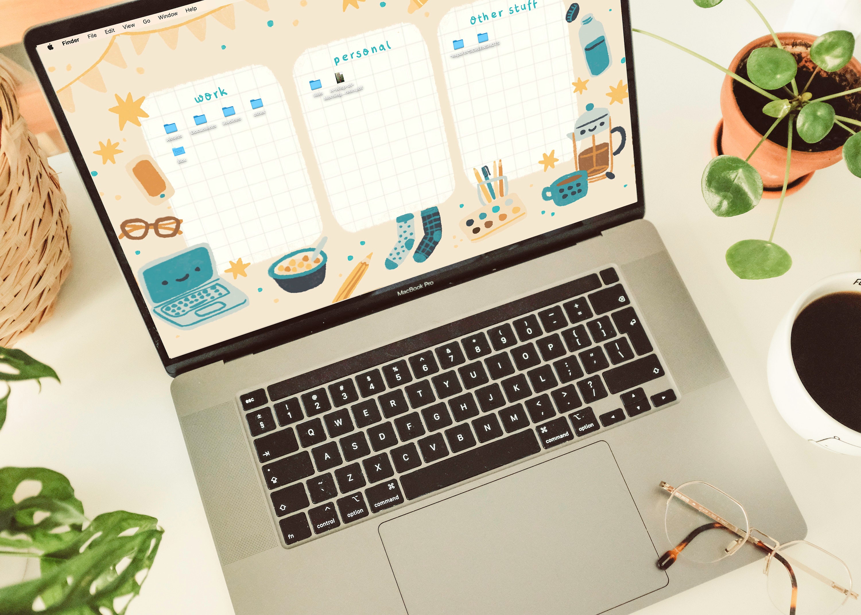 Self Care Desktop Wallpaper Files & Folders Organiser Cute - Etsy