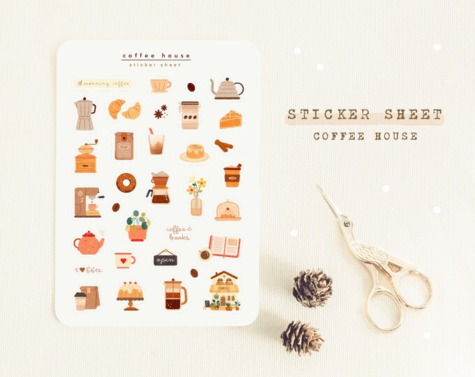 The Coffee House Kiss Cut Sticker Sheet | Cute Handmade Stickers ...