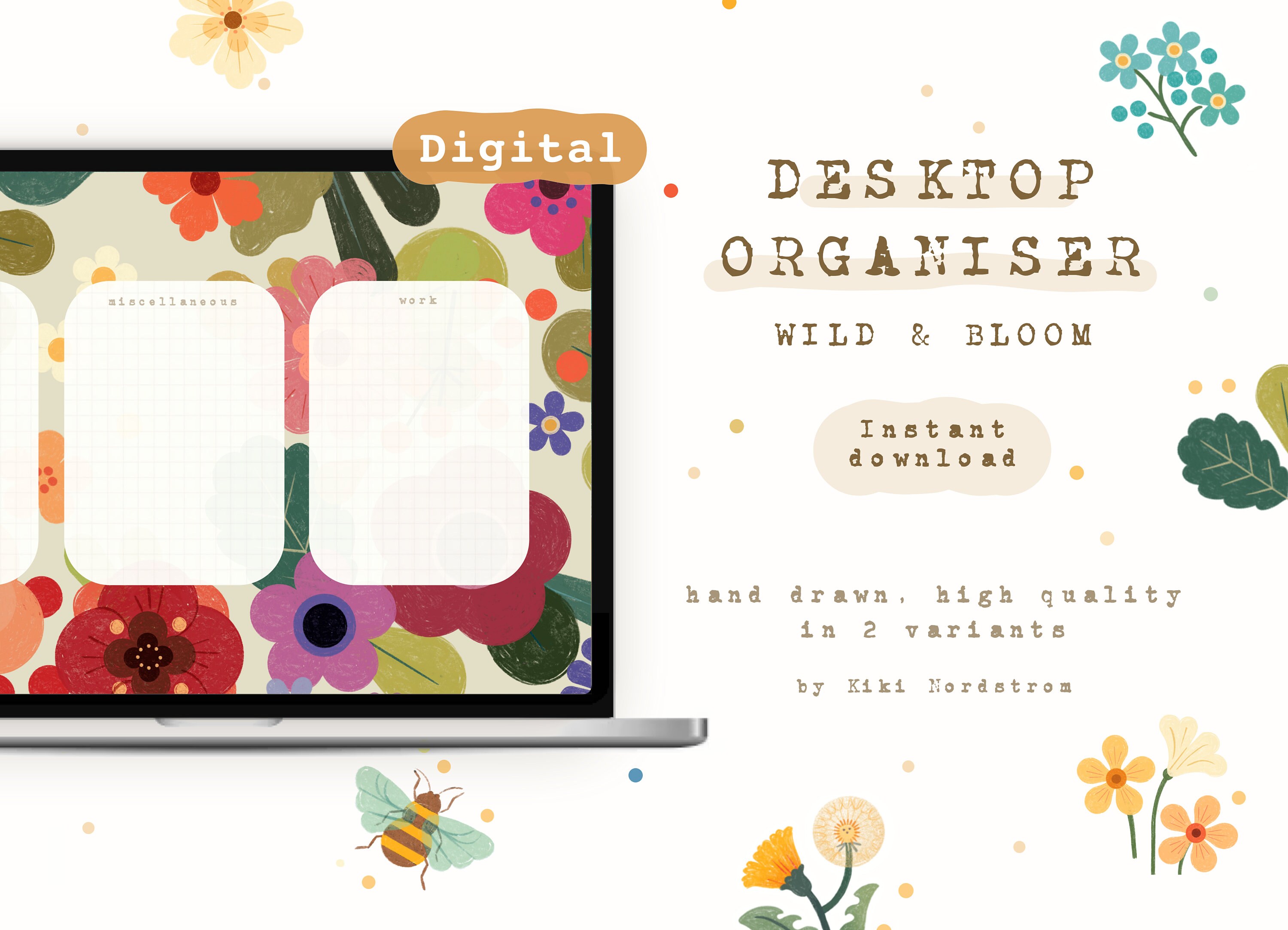 Slow Living Floral Desktop Wallpaper Files & Folders Organiser ...