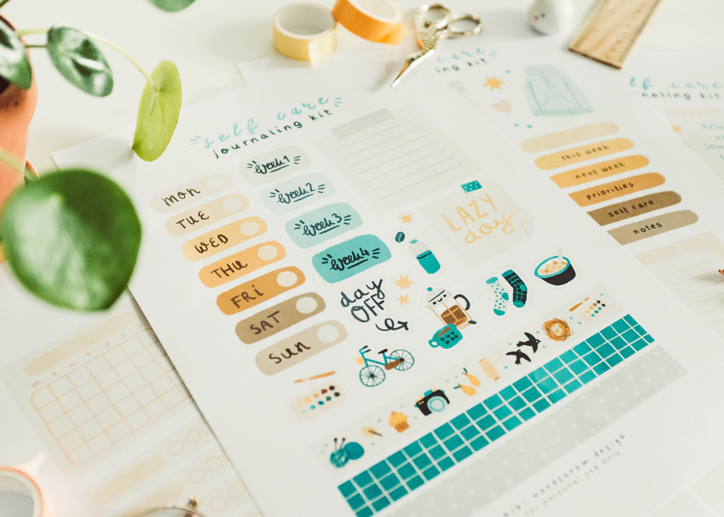 Self Care Bullet Journal Printable Kit Cute Illustrated - Etsy