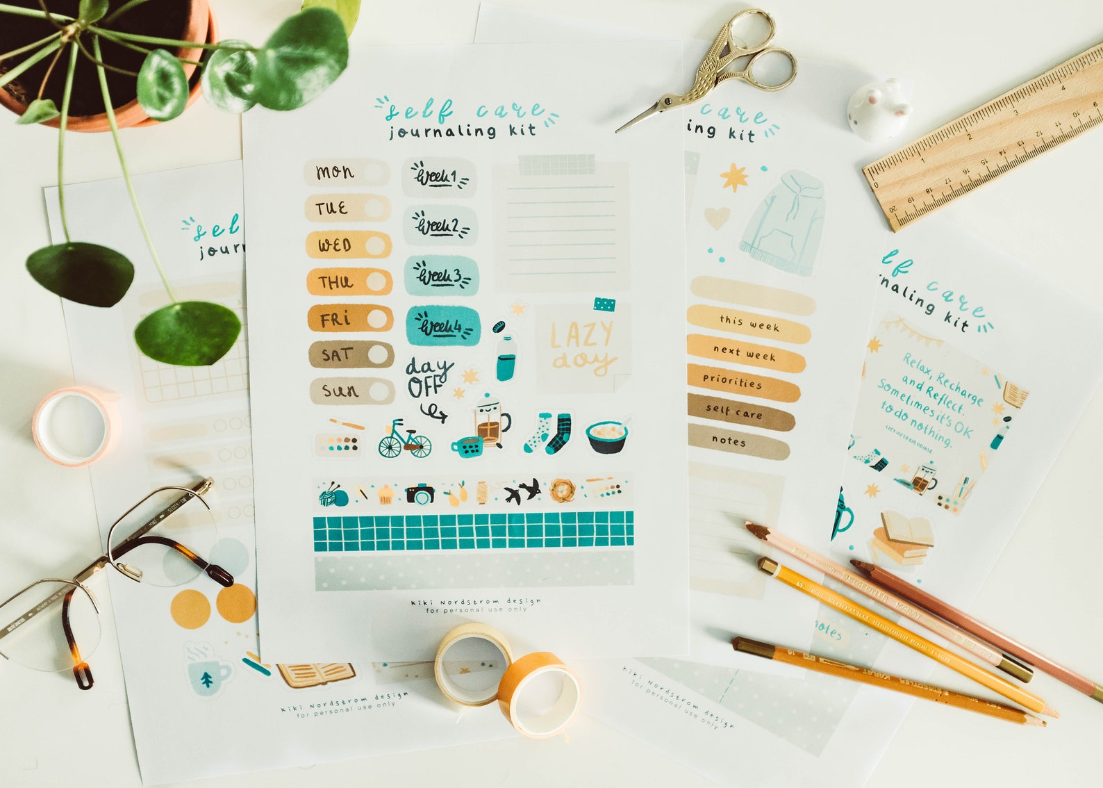 Self Care Bullet Journal Printable Kit Cute Illustrated - Etsy