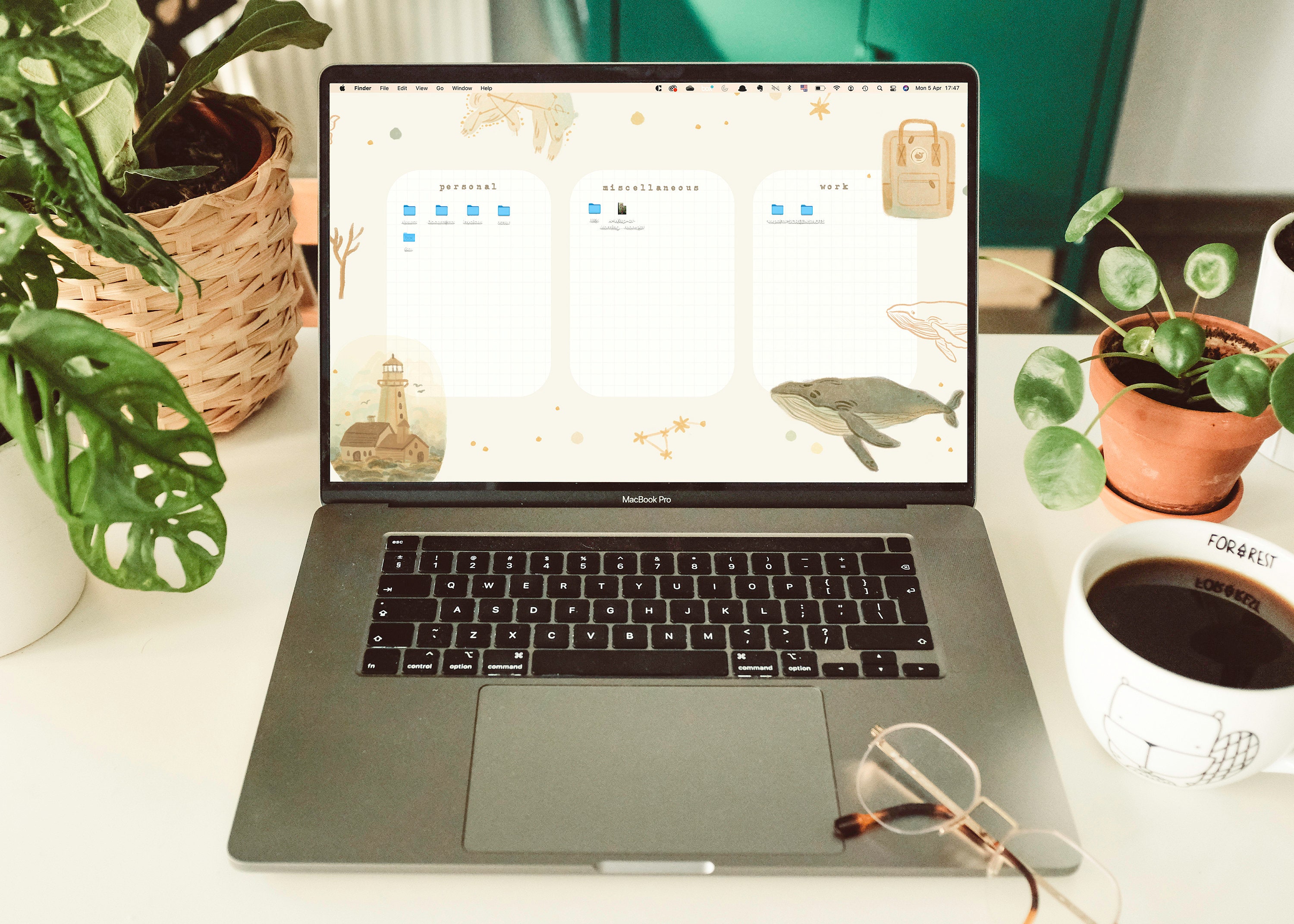 Calming Desktop Wallpaper Files & Folders Organiser Cute - Etsy