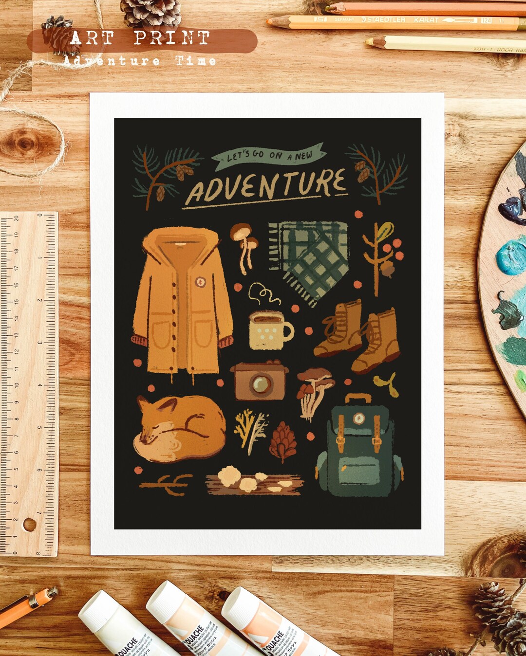 Adventure Time A4/A5 Giclee Art Print Forest Camping Nature Lover Hand ...