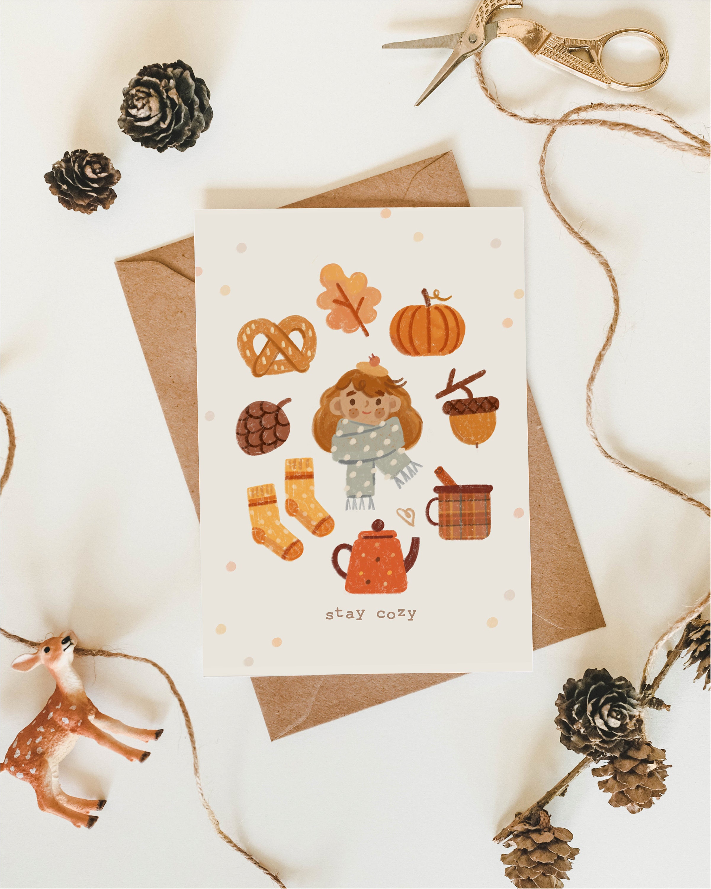 Stay Cozy Postcard Double Sided Greeting Card Autumn Nature Hygge Cozy ...
