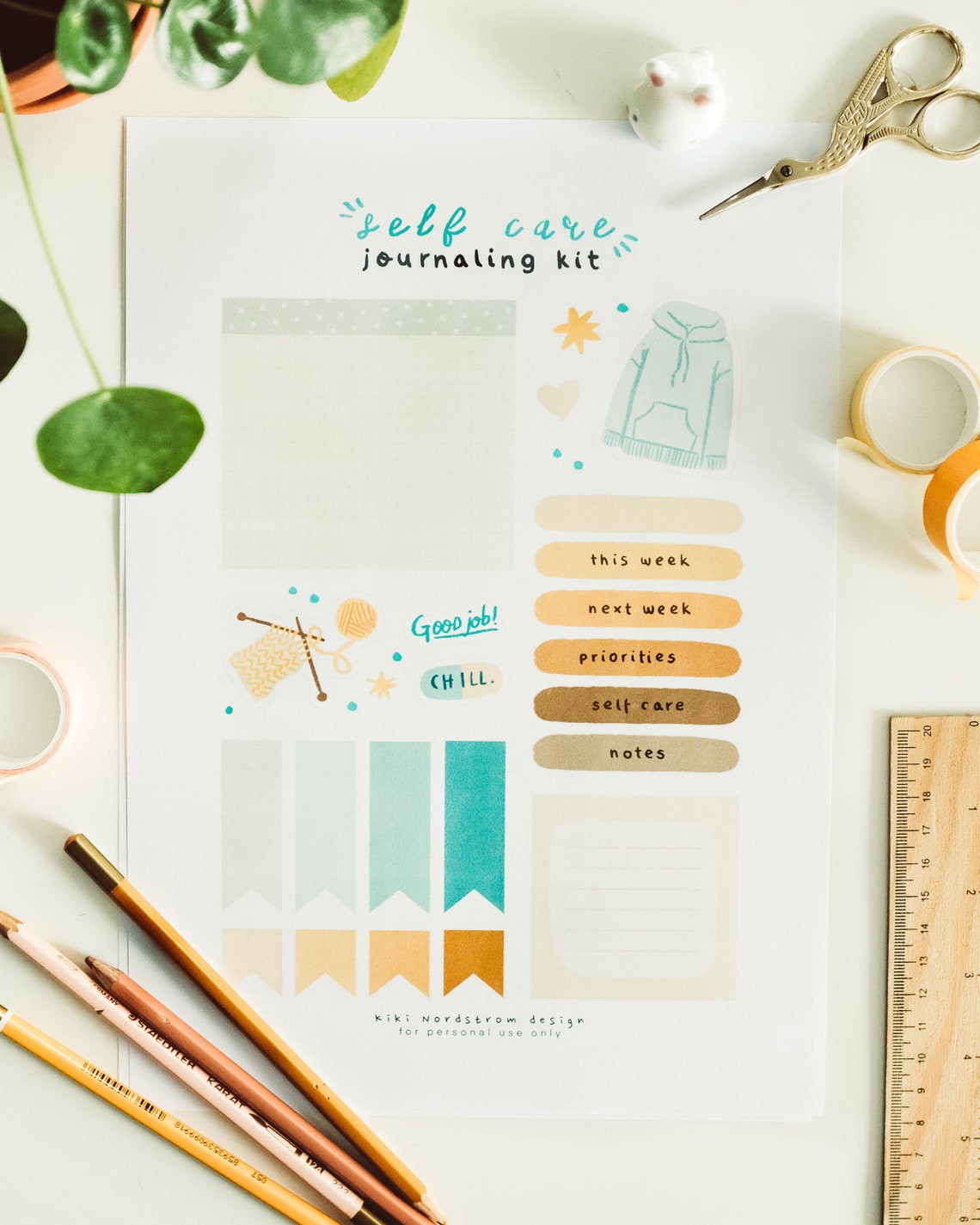 Self Care Bullet Journal Printable Kit Cute Illustrated | Etsy