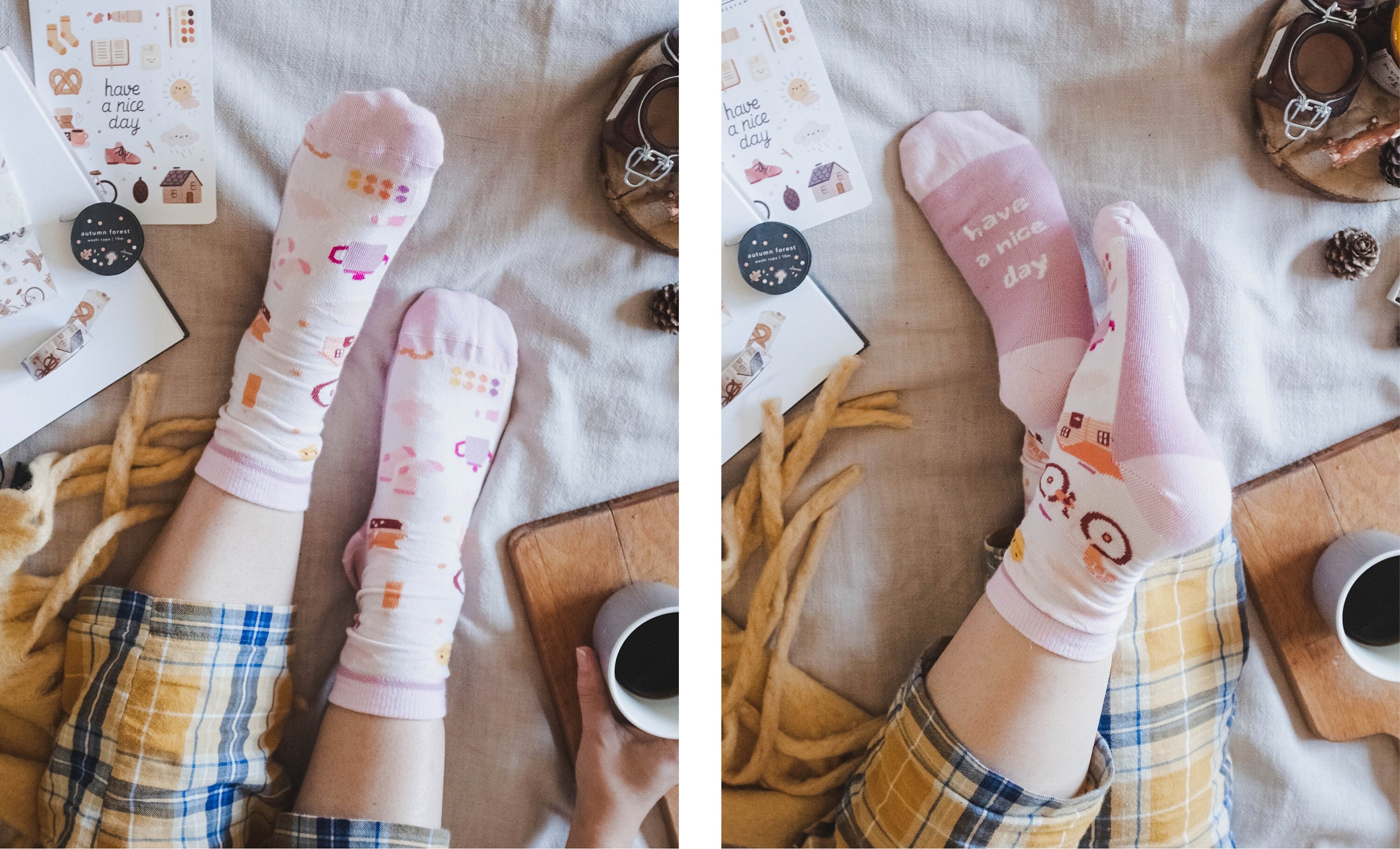 Cozy Day Socks Cute Hygge Socks Self Care Gift Art Creative Socks Fun ...
