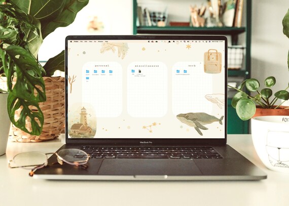 Calming Desktop Wallpaper Files & Folders Organiser Cute | Etsy