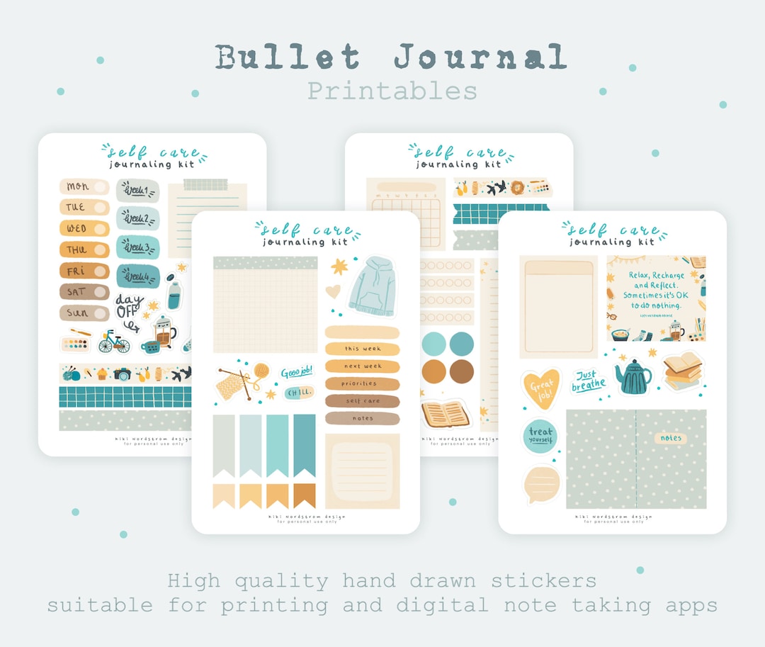 Self Care Bullet Journal Printable Kit Cute Illustrated Planner ...