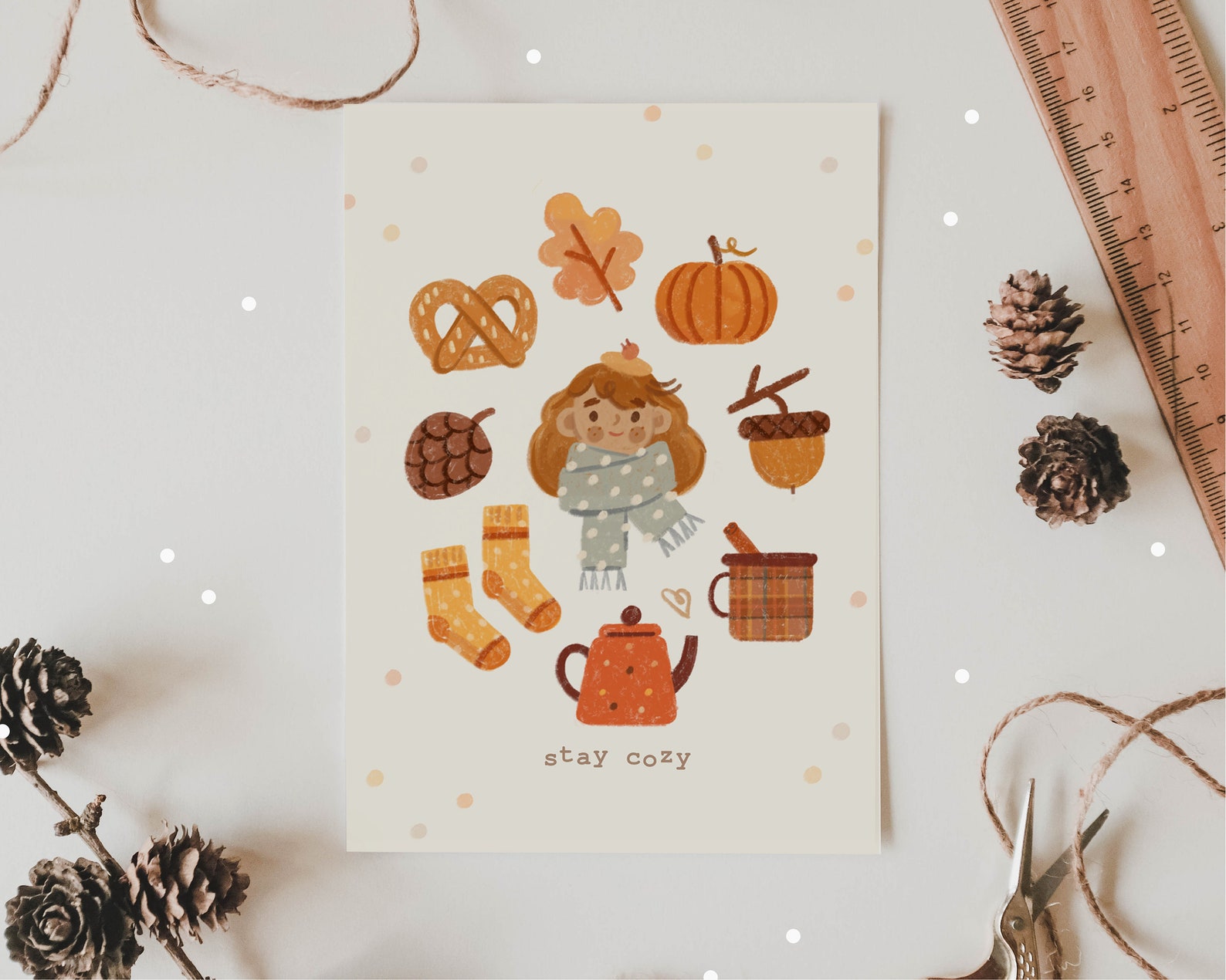 Stay Cozy Postcard Double Sided Greeting Card Autumn Nature Hygge Cozy ...