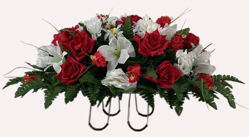 Red and White Cemetery Saddle Spring Cemetery Flowers - Etsy