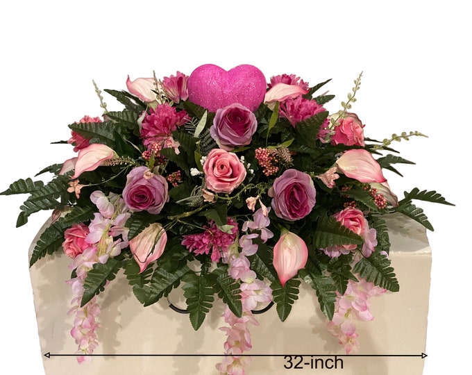 White Roses Single Headstone Cemetery Saddle, 22-24 Cemetery Flower ...