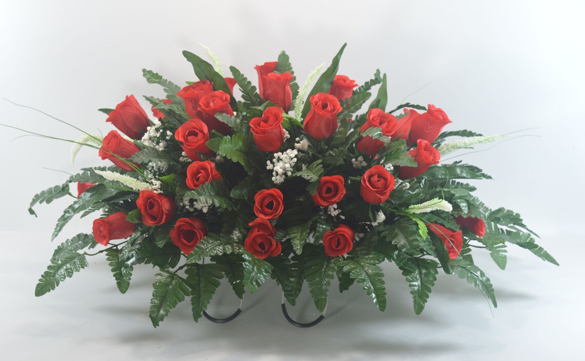 Mother's Day Red Rose Cemetery Saddle - Spring Cemetery Flowers -flower ...