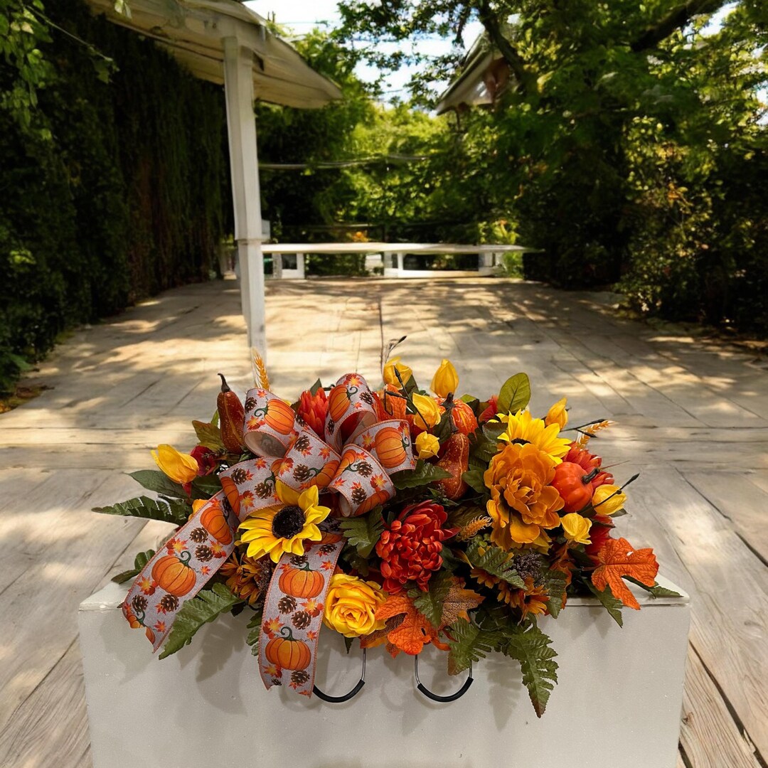 Autumn Mix Cemetery Saddle - Fall Cemetery Flowers - Cemetery ...