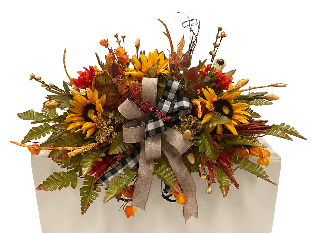 Autumn Mix Cemetery Saddle - Fall Cemetery Flowers - Cemetery ...