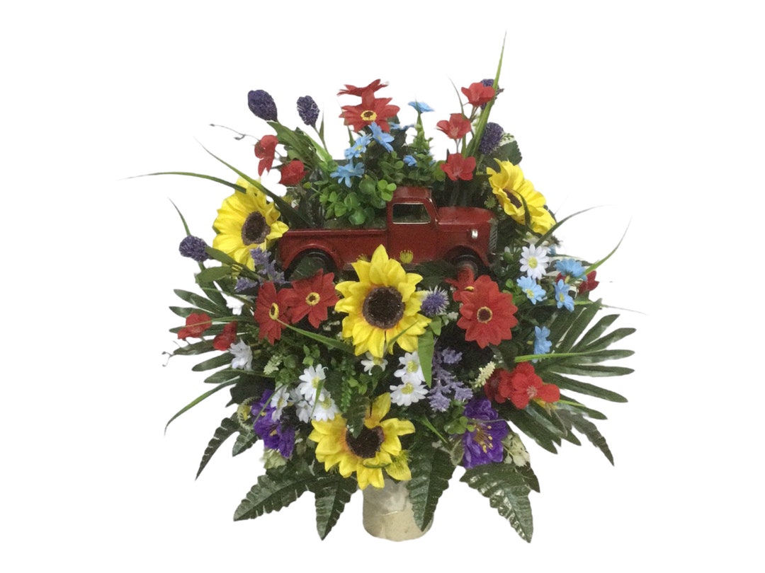 360-degree All-around Red Truck Flower - Cemetery Flowers~cemetery ...