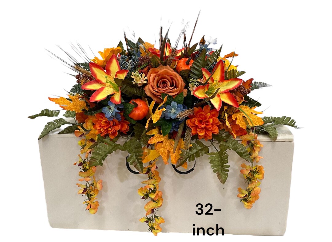 Autumn Mix Cemetery Saddle - Fall Cemetery Flowers - Cemetery ...