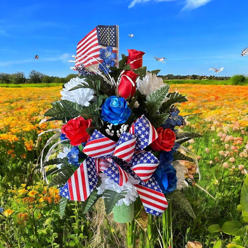 Patriotic Rose Cemetery Vase, Memorial Graveside Flowers - Etsy
