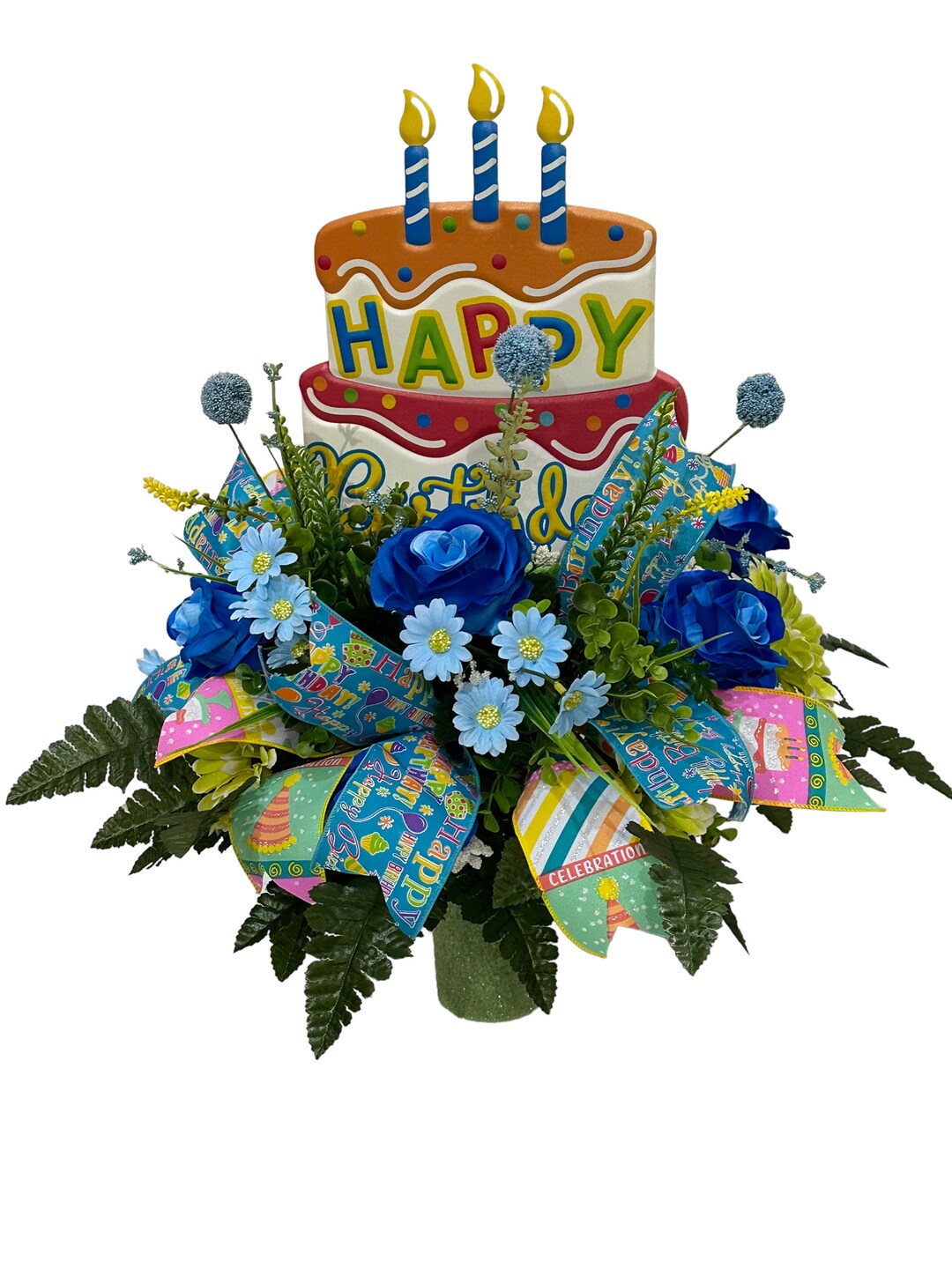 Handmade 360-degree, All-around Happy Birthday Cone Vase Arrangement ...