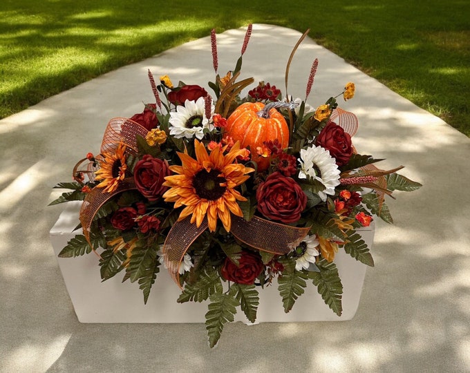 This Headstone Saddle is Made With Grave Flowers Including Orange ...