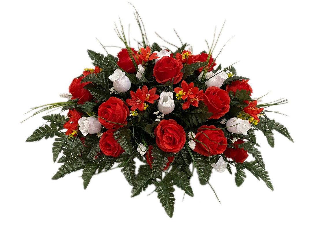 Red White Rose Cemetery Saddle - Spring Cemetery Flowers - Cemetery ...
